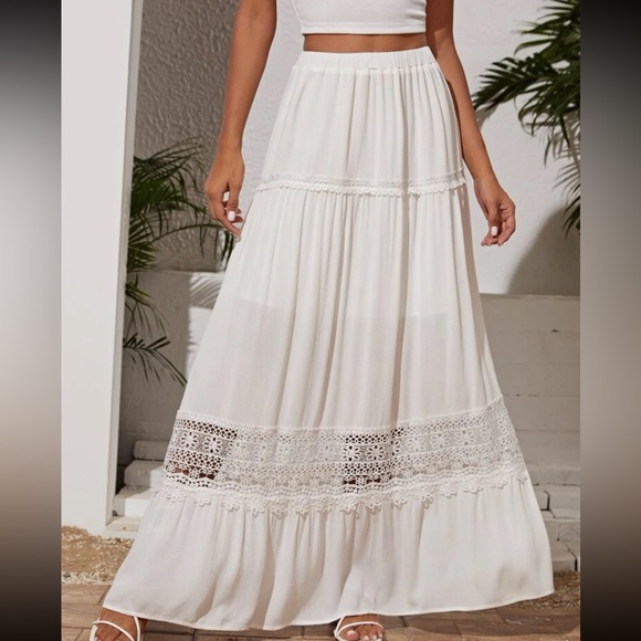 Skirts | Boho White Sheer Mesh Lace Panel | Poshmark